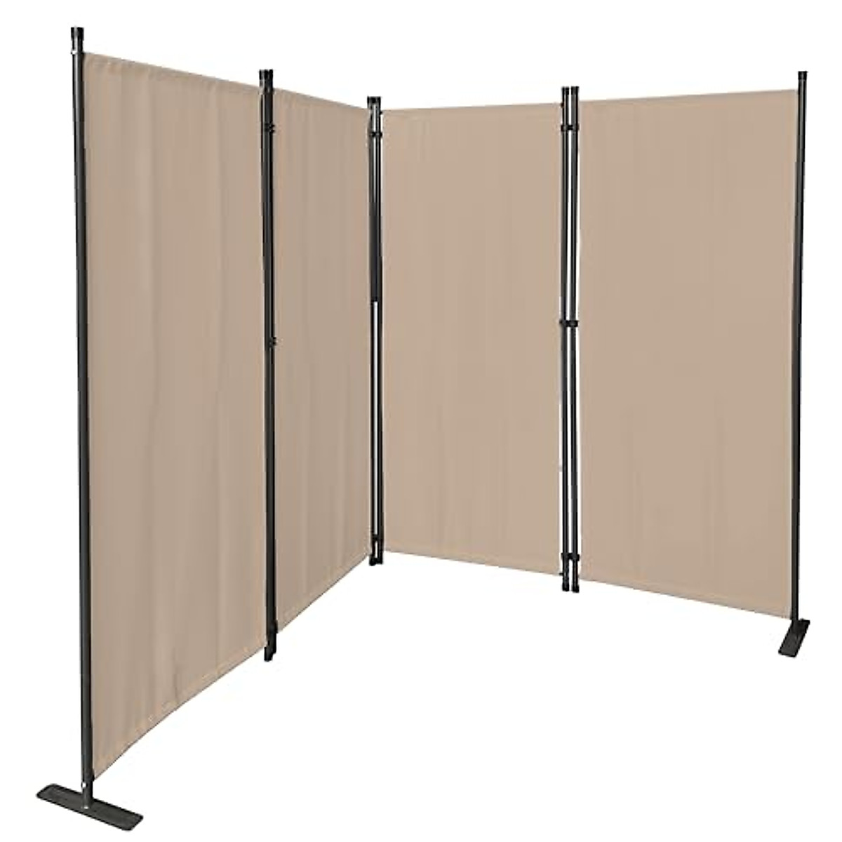 Room Divider 87" W x 65" H Beige | 4-Panel Folding Privacy Screen | Portable Room Partition | Garden Separation Paravent | Water Repellent Indoor & Outdoor Freestanding Wall