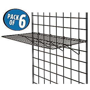Gridwall Panel Display Shelf - Only Garment Racks - Clothing Display Rack Grid, Heavy Duty Shelves, 12"D x 24"L Straight Shelf for Grid Panel, Black Finish, Wire, (Box of 6)