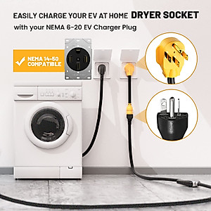 MECMO NEMA 14-50P to NEMA 6-20R for Tesla EV Charging Adapter with Surge Protector Breaker, 1FT 50A 14-50P RV/Generator/Range Plug to 6-15/20R Home Outlet with 20A Breaker