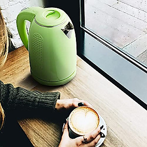 Ovente Portable Electric Kettle Stainless Steel Instant Hot Water Boiler Heater 1.7 Liter 1100W Double Wall Insulated Fast Boiling with Automatic Shut Off for Coffee Tea & Cold Drinks, Green KD64G