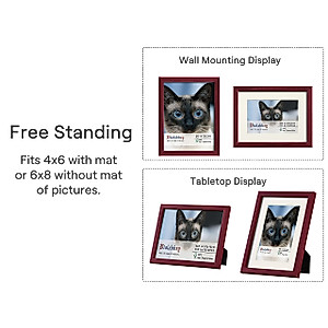 VIOLABBEY 6x8 Picture Frame Red, Photo Frame Set of 4, Display 4x6 Photo with Mat and 6x8 without Mat, Wall or Tabletop, HD Real Glass