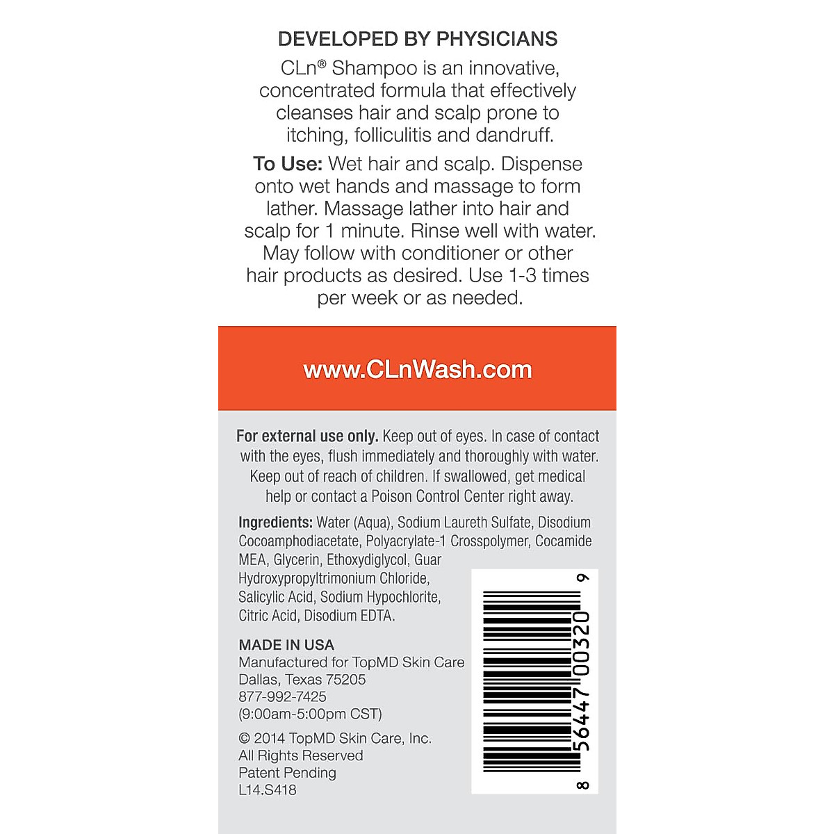 CLn® Shampoo - Clarifying Formula with Salicylic Acid, For Normal to Oily Scalp Prone to Folliculitis, Dandruff, Itchy & Flaky Scalp, Fragrance-Free & Paraben-Free, 8 fl. oz.
