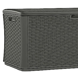 Suncast BMDB13400ST 134-Gallon Extra Large All-Weather UV-Resistant Wicker Pattern Deck Box with Lockable Lid for Garden, Garage, or Patio, Stoney