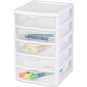 Sterilite 1 New 20758004 Clearview Small 5 Drawer Desktop Storage Unit White