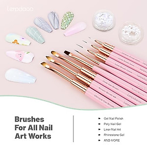 Komall Nail Art Brushes Set, 8Pcs Gel Polish Nail Art Design Painting Tools with Nail Extension Gel Brush Builder, Thin Nail Art Liner Brush and Nail Dotting Pen for Salon Home Diy Manicure 1