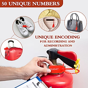 101 Pieces Monthly Fire Extinguisher Inspection Tags 2023 Maintenance Tags and Plastic Tamper Seals Numbered Security Tags with Handheld Hole Puncher (Red, Yellow, 4.33 x 2.13 Inch)