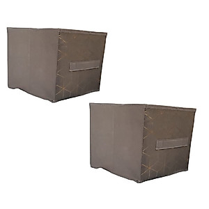LLGT Set of 2 Fabric Collapsible Storage Cubes 9x9x8 Inch Gray and Gold for Dorm Rooms Homes Cars