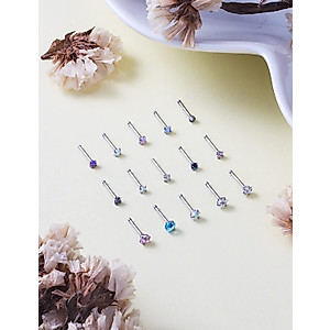 Lsnevsie Nose Rings Studs for Women 20G 316L Surgical Stainless Steel Straight Silver Opal Hypoallergenic Star Heart Nose Nostril Stud Ring Pin Bone Body Piercing Jewelry for Men Diamond CZ 2mm 3mm