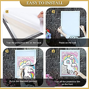 Yulejo 4 Pieces Diamond Picture Frame Magnetic Diamond Art Frames Self Adhesive Frames Magnetic PVC Photo Frame Double Sided Sign Holder Frames for Wall Home Office School (Silver)