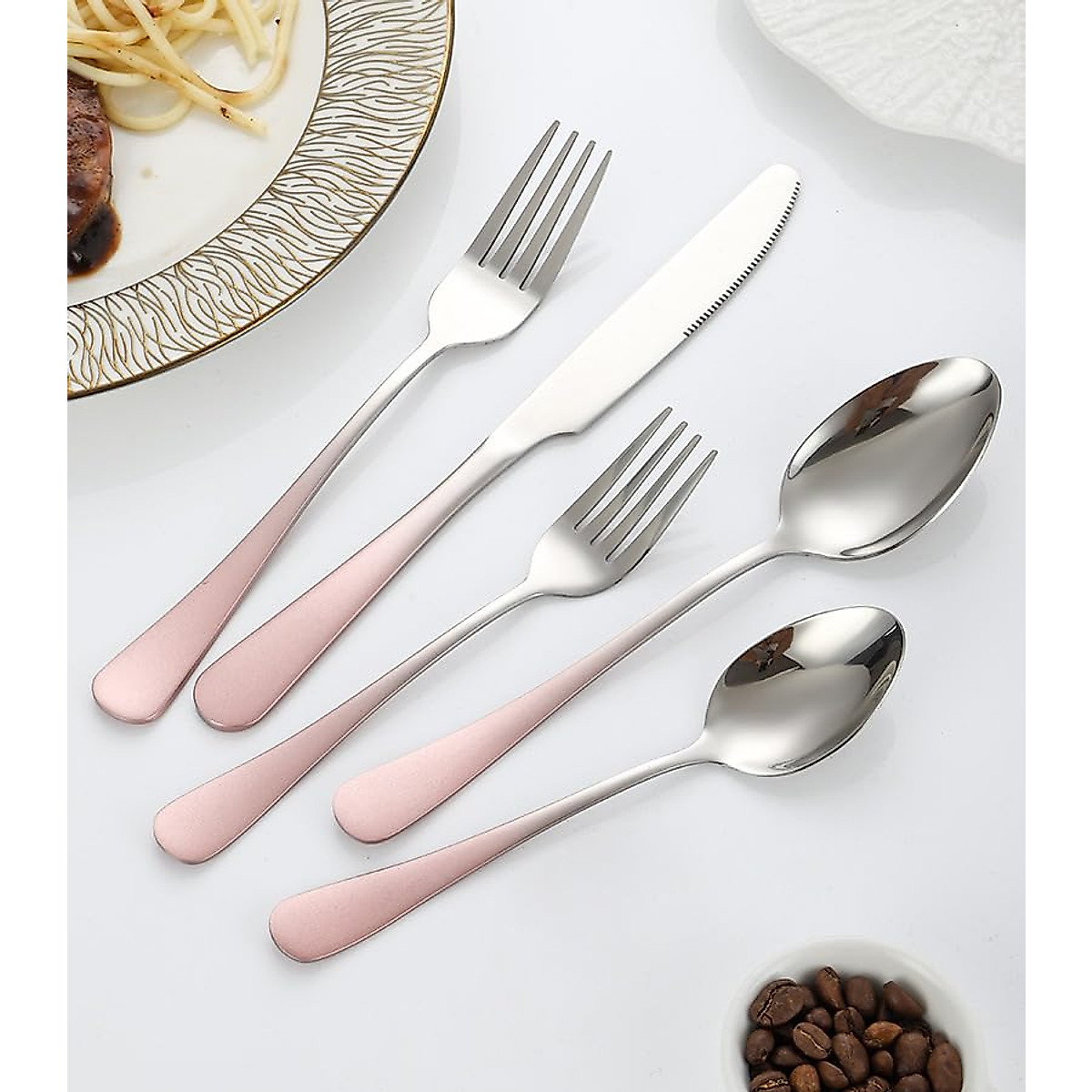 Silverware Set Black Gold Gradual Change Color Handle Flatware Cutlery Tableware Cutlery Set,Food-Grade Stainless Steel，Mirror Finished Utensil Sets for Home Restaurant