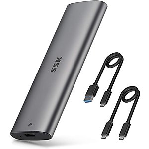 SSK Aluminum M.2 to USB NVMe SATA SSD Enclosure Reader, Tool-Free USB 3.2 Gen 2 10Gbps NVMe PCI-E 6Gbps SATA M-Key / B+M Key Solid State Drive External Adapter With UASP Trim, for SSDs 2242 2260 2280