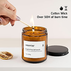 English Pear & Freesia Scented Candle Jar for Home Room Decor Air Freshener Premium Soy and Coconut Blend Ideal as A Congratulatory Gift- Over 50 Hours of Burn Time - 7 oz