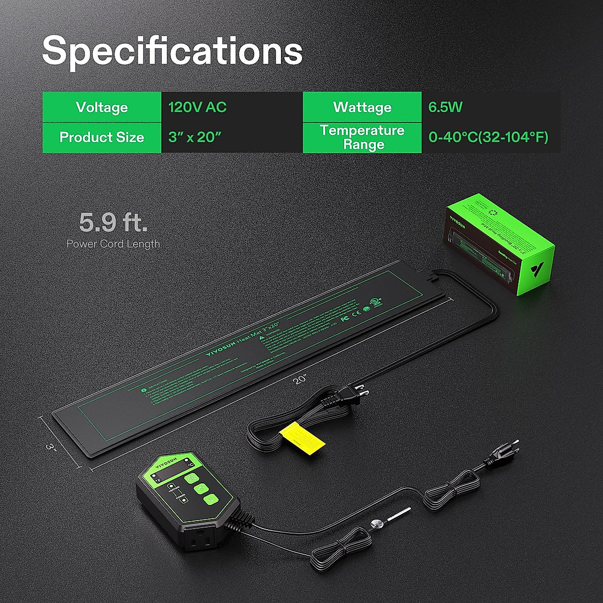 VIVOSUN 3" x 20" Seedling Heat Mat and Digital Thermostat Combo Set, UL & MET-Certified Heating Pad for Hydroponic, Kombucha Tea, Brewing, Fermentation & Plant Germination
