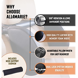 ALL4MARIE Car Seat Headrest Support - 360 Degree Adjustable, Memory Foam Car Headrest with Head, Neck, Shoulder Support for Kids and Adults, (Black)