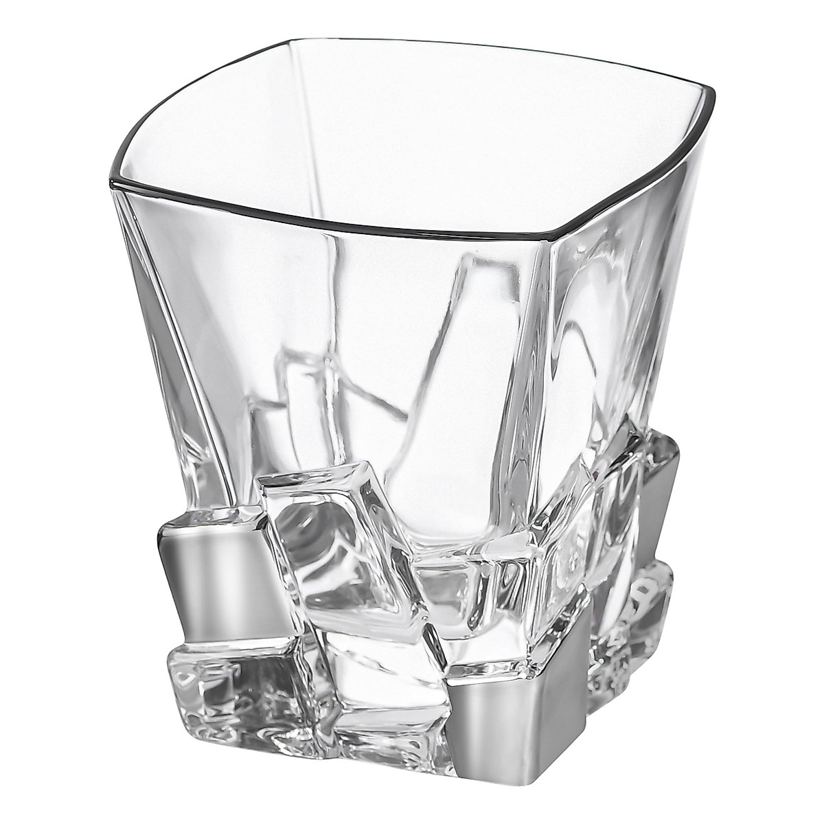 Barski - European Quality Glass - Crystal - Set of 6 - Square Shaped - Double Old Fashioned Tumblers - DOF - 11.7 oz. - with Platinum Ice Cubes Design - Glasses are Made in Europe