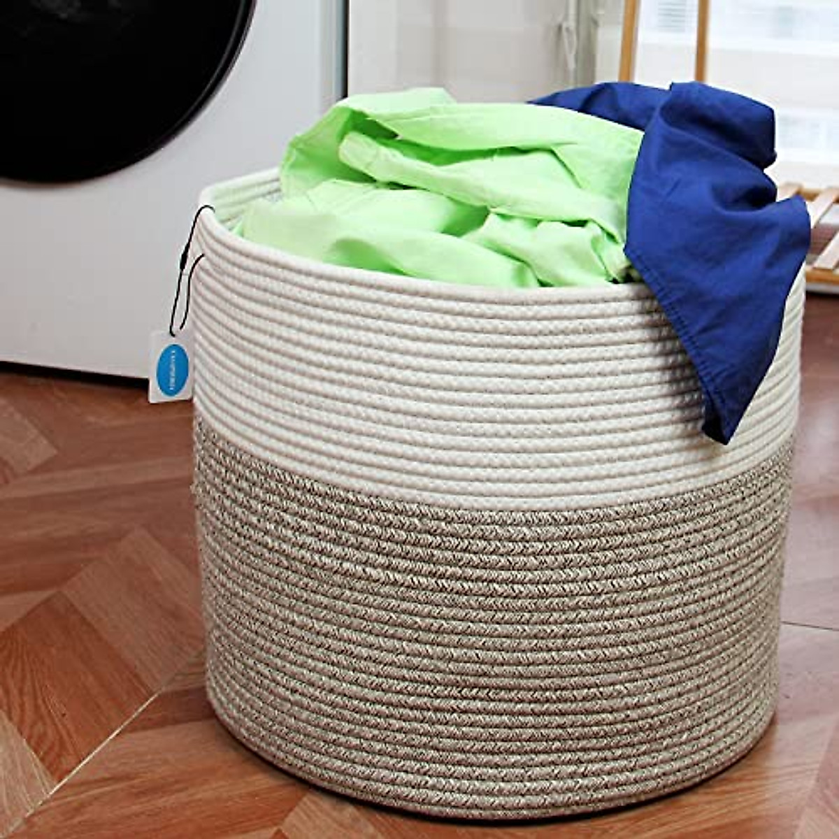 Casaphoria Large Cotton Rope Storage Baskets for Organizing with Built-in Handles,Tall Woven Laundry Hamper, Blanket Basket for Living Room, Round Woven Storage Baskets for Pillows, Towels