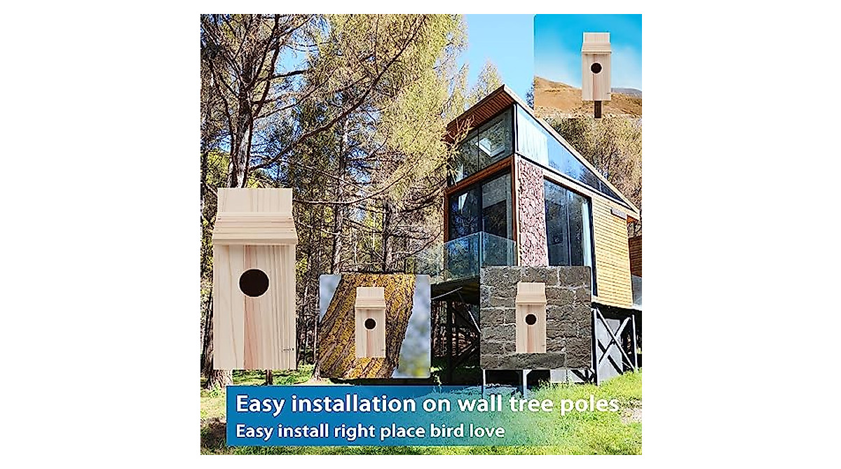 Oceek Cedar Blue Bird House - Natural Wood Bird House for Outdoors