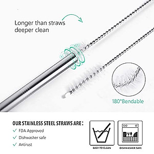 Teivio 12 Pack + Cleaning Brush, 5-inch Extra Short Reusable Stainless Steel Drink Straws for Cocktails, Small Glasses or Cups (Silver)