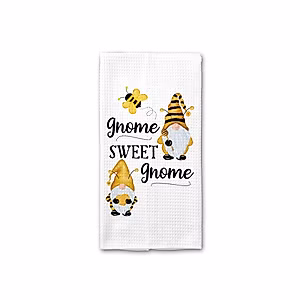 CANARY ROAD Gnome Sweet Gnome Kitchen Towel | Bee Theme Dish Towel | Summer Kitchen Decor | Seasonal Decor | Kitchen Accessories | Housewarming Gift | Gift for Friend | Funny Gnome Pun