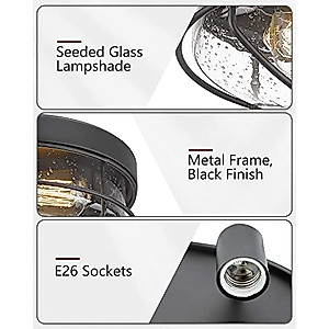 HWH INVESTMENT Flush Mount Ceiling Light Fixtures, 12 inch 2-Light Farmhouse Close to Ceiling Light Fixture with Seeded Glass Shade, Sand Black Finish, 5HTJ7-F BK