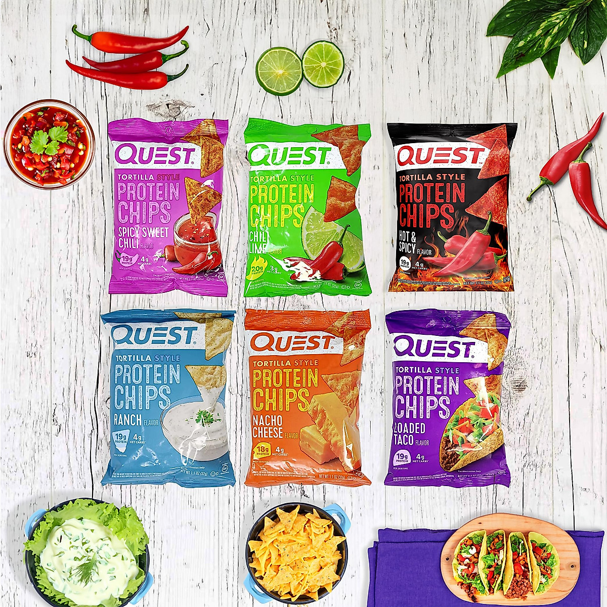 Kozy Home Quest Protein Chips Variety Pack - Assorted Flavors - High Protein Snacks - 6 Pack High Protein, Low Carb, Gluten Free, 1.1 Ounce(Kova Harper Packaging)