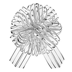WILLBOND 10 Pieces Christmas Pull Bow 6 Inches Large Organza Bow Silver Pull Bows Christmas Wrapping Bows for Wedding Car Halloween Easter Decoration