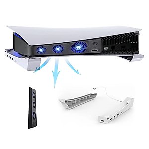 Beeka PS5 Horizontal Stand with Cooling Fan, Playstation 5 Accessories, Built in LED Light, Auto On Off, Extra USB Port, Compatible with White