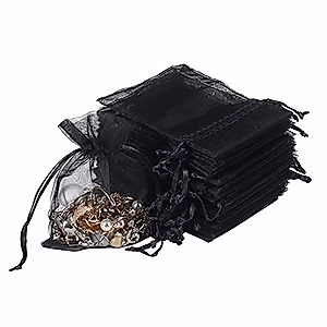 YQL 3x4 Organza Bags,100PCS Black Mini Organza Drawstring Bags Organza Jewelry Pouches Mini Mesh Bags Wedding Party Christmas Gift Halloween Candy Bag