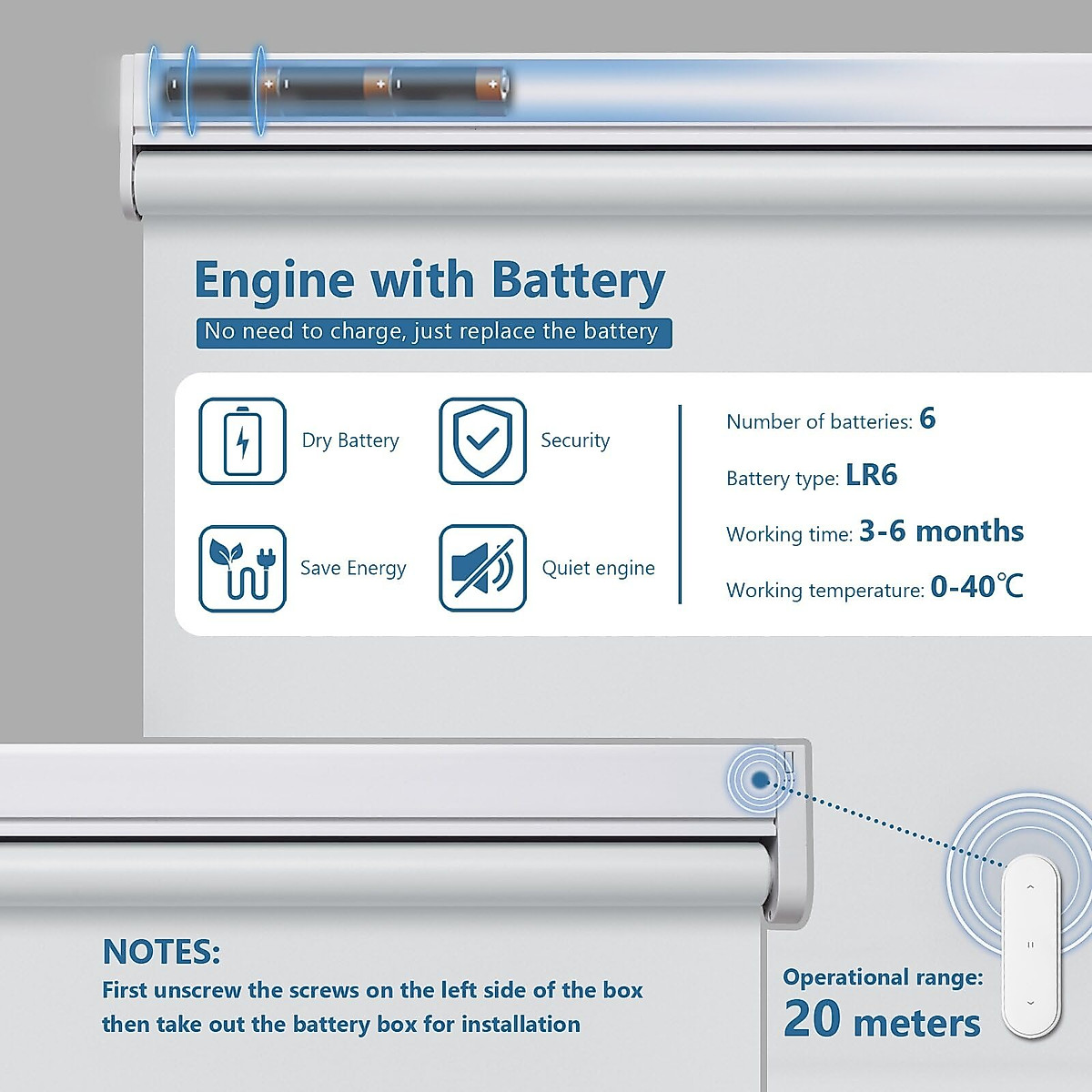 Grandekor Motorized Roller Shade with Remote Control,Motorized Blinds 100% Blackout Electric Shades, Cordless Window Blinds Shades for Bedroom Living Room Office,White,W35 xH72