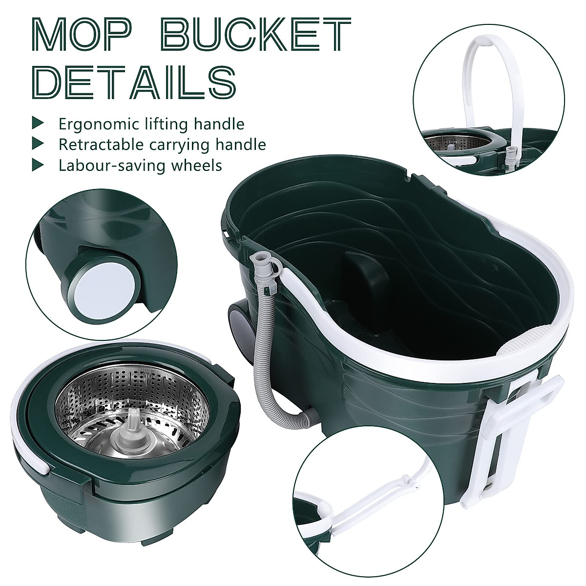 Masthome 24" Professional Flat Mop with 5 Reusable Mop Pads, Spin Mop and Bucket Set with 5 Mop Refills, Easywring Mop Bucket System for Floor Cleaning
