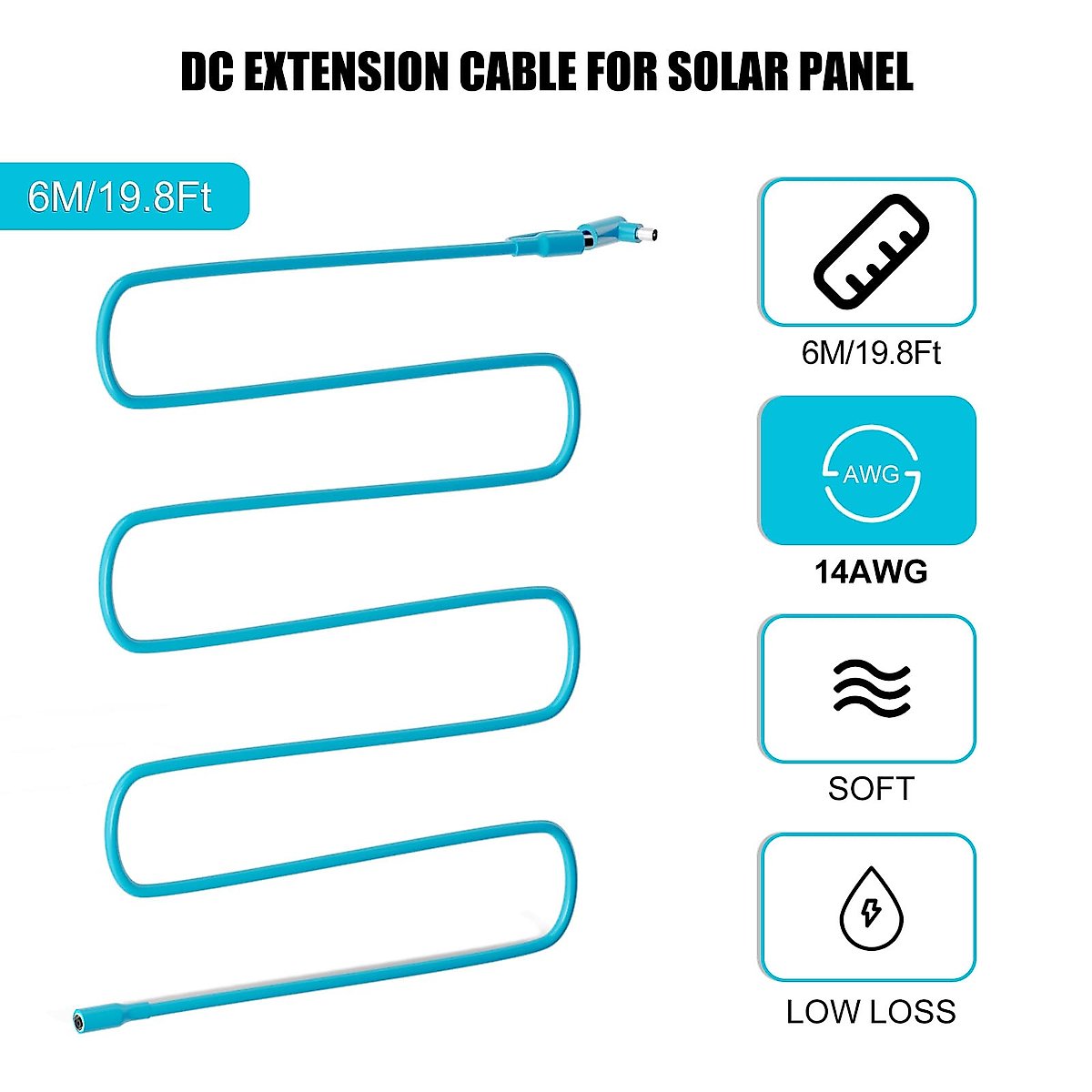 8mm Extension Cable 30＂ ， Jackery Extension Cable ， 8mm DC Power Plug with DC8020 Compatible with for GZ Yeti Aker Jackery Solar Generator ，Portable Power Station and Solar Panel Portable 14AWG