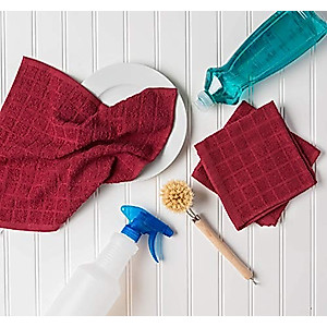 DII Basic Terry Collection Solid Windowpane Dishcloth Set, 12x12, Wine, 6 Piece