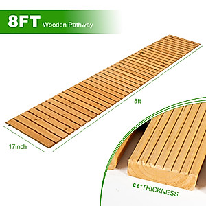LINSHRY 8FT Wooden Garden Pathway, Outdoor Roll Out Decorative Garden Walkway, Weather-Resistant Non-Slip Wooden Walkway Pavers for Garden, Backyard, Beach, Wedding Party Pathways