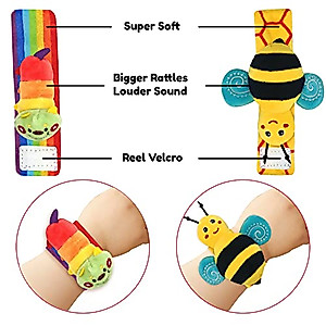 Baby Wrist Rattle Socks and Foot Finder Set, Perfect Baby Toys for 0-12 Months Newborn Boys and Girls As Baby Shower Gifts, Garden Bug Series