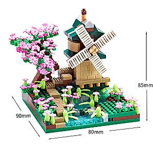 JXRLMB Architecture River Windmill Tree Cute Micro Mini Building Blocks Sets Trees Flowers for Girls, Idea Cherry Blossom Present Toy Model Kit 600+ pcs