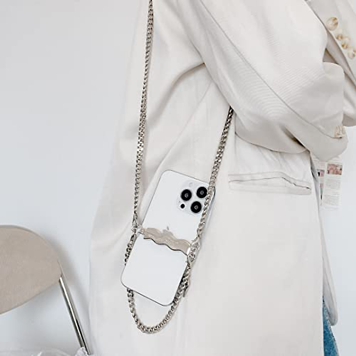 CQUUKOI Phone Lanyard Holder,Phone Clip with Lanyard Metal Crossbody Phone Chain Clip Mobile Phone Buckle Phone Tether Safety Strap Compatible with iPhone, Galaxy & Most Smartphones (Wave Love)