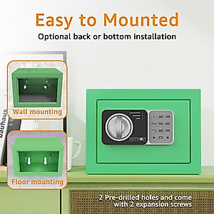 PATRON small safe box with key，mini safe for money，small coin safes for home with code，little jewelry lock box for kids，Wall or Cabinet Safe for personal items，0.236 Cubic Feet Green
