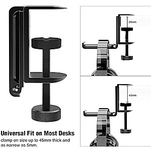 APPHOME 2 Pack Foldable Headphone Stand, Under Desk Headset Hanger Hook Holder, Aluminum PC Gaming Headset Holder for Desk, Non-Slip Desk Hook Space Save Universal Headphone Mount Clamp (Black)