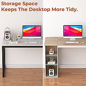 Coavas Computer Desk with Storage, Home Office Desk with Adjustable Shelves, Simple Style Writing Study Desk with Metal Frame, Modern Design PC Laptop Desk, 47 inch, Oak