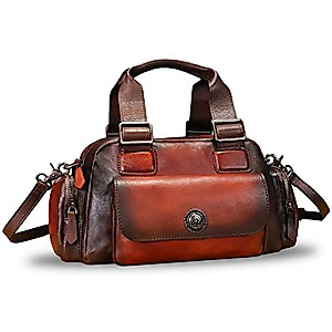 Genuine Leather Handbag for Women Satchel Top Handle Bags Handmade Vintage Crossbody Handbags Purses (Red)