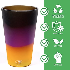 Silipint: Silicone Pint Glasses: 4 Pack (2) Sun Storm & (2) Moon Beam - 16oz - Reusable, Sustainable, Unbreakable, Holiday Parties