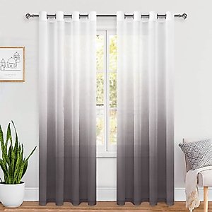 Hiasan Ombre Sheer Curtains 84 Inches Long - Faux Linen Decorative Voile Grommet Window Curtains for Bedroom and Living Room, Light Brown, 2 Drape Panels