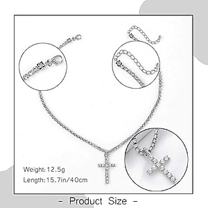 Gangel Silver Vertical Cross Tennis Necklace Glittering Chain Simple Fashion Pendant Exquisite Choker Jewelry with Rhinestone for Women (Pack of 1)