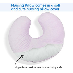 LAT Waterproof Nursing Pillow and Positioner, Breastfeeding Pillow for Mom,Newborn Infant Soft Cotton Feeding Cushion for Boys and Girls(Pink)