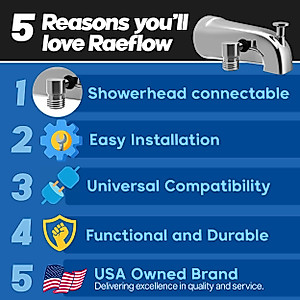 Tub Spout with Diverter & Integrated Shower Hose Connection, Chrome Finish, Fits Threaded 1/2" or 3/4" IPS, Bathtub Faucet for Convenient Shower Access