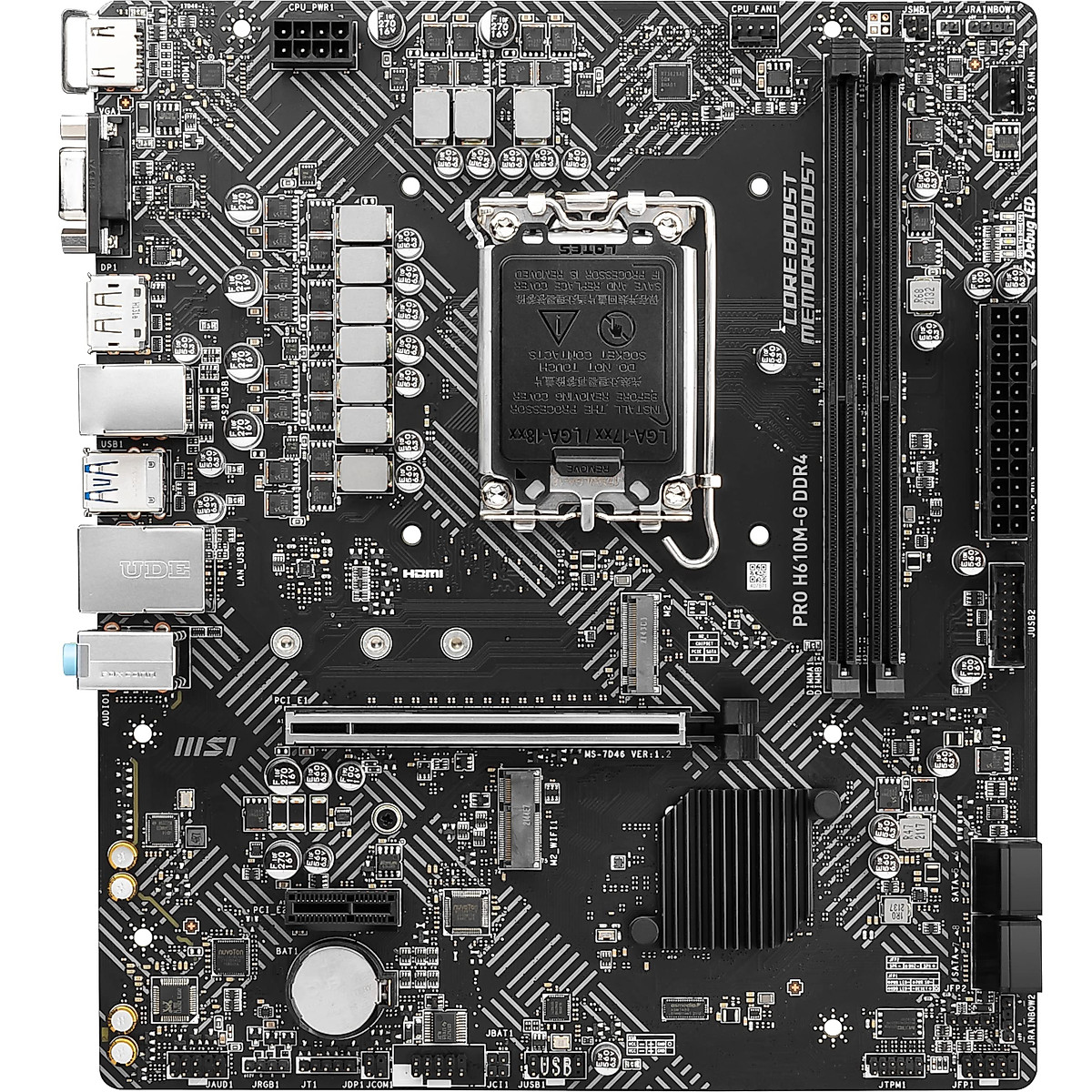 MSI PRO H610M-G DDR4 DDR4 Motherboard (mATX, 12th Gen Intel Core, LGA 1700 Socket, DDR4, PCIe 4, 2.5G LAN, M.2 Slots, USB 3.2)