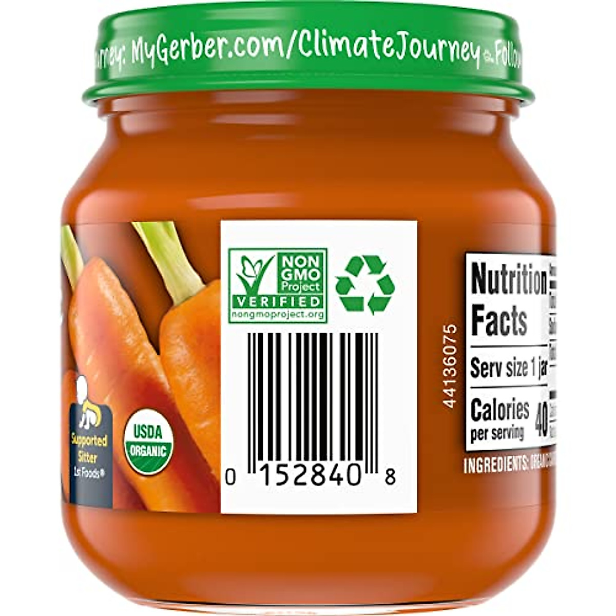 Gerber Organic for Baby 1st Foods Baby Food Jar, Carrot, USDA Organic & Non-GMO Pureed Baby Food for Supported Sitters, 4-Ounce Glass Jars (Pack of 6)