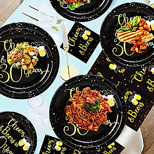 30th Birthday Party Supplies Cheers & Beers Tableware Set Cheers to 30 Years Plates 7"and Napkins for Black and Gold Birthday Supplies 30th Birthday Anniversary Whiskey Party Decorations (Serves 20)