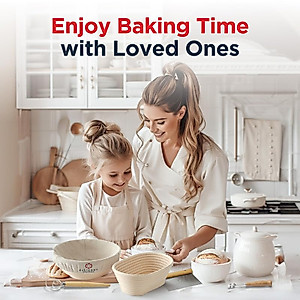 Bread Proofing Basket Set of 2 - Round 9" & Oval 8" Sourdough Bread Baking Supplies w/Linen Liner, Scrapers, Scoring Lame, Whisk, Blades Banneton Proofing Baskets - Sourdough Starter Kit for Beginners