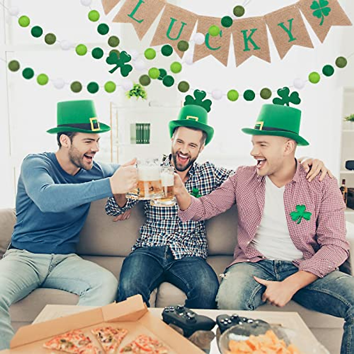 3 Pieces St. Patrick's Day Felt Balls Garland with Lucky Shamrock Garland Banner St Patrick Garland St. Patrick's Day Decorations for Irish Wall Hanging Decorations